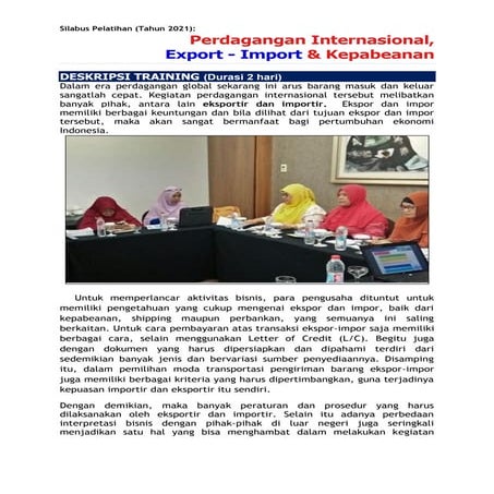 (2021). Silabus Training "Perdagangan Internasional, Export - Import & Kepabeanan" | PDF