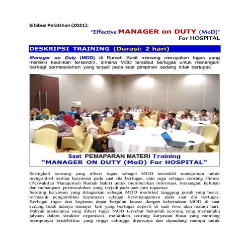 Link-Link Materi TRAINING "Effective MANAGER on DUTY (MoD) For HOSPITAL ...