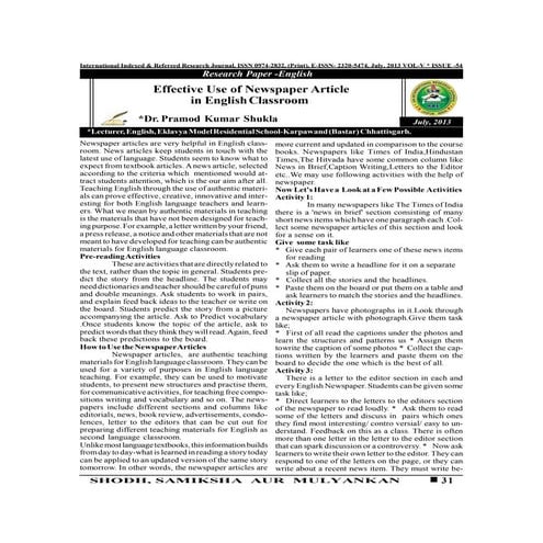 using newspaper articles in an english class | PPTX