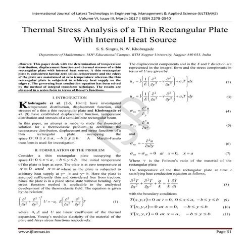Thermal Stress Analysis of a Thin Rectangular Plate With Internal Heat Source | PDF