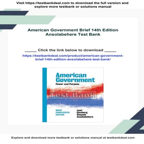 American Government Brief 14th Edition Ansolabehere Test Bank | PDF
