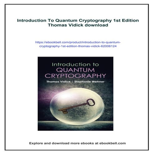 Introduction To Quantum Cryptography 1st Edition Thomas Vidick | PDF