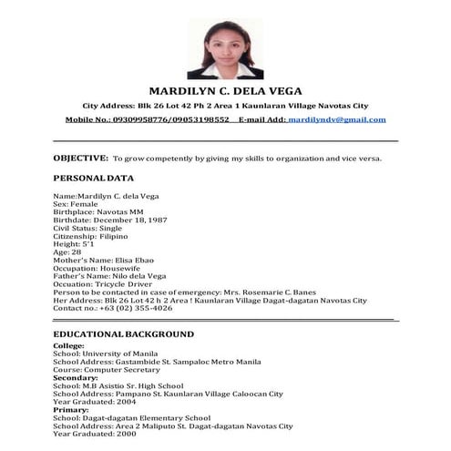 MARDILYN C resume | DOCX | Business | Business and Finance