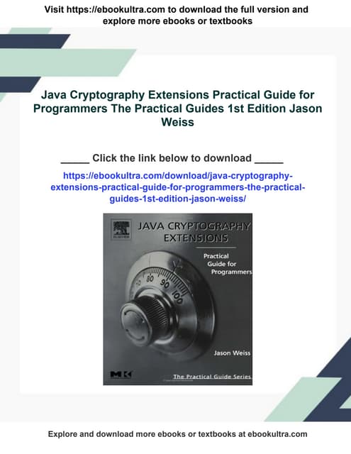 Java Cryptography Extensions Practical Guide For Programmers The