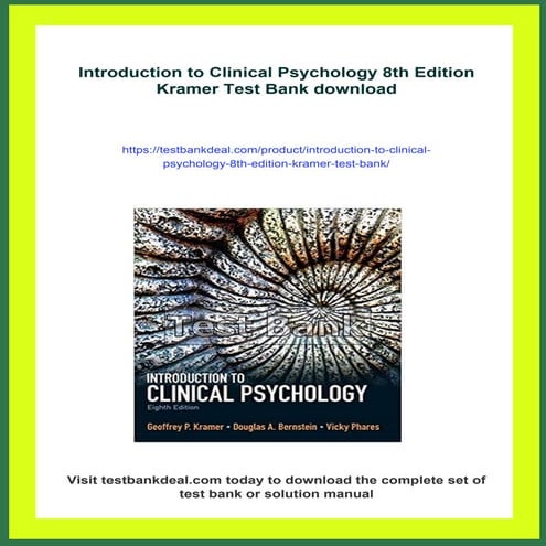 Introduction to Clinical Psychology 8th Edition Kramer Test Bank | PDF