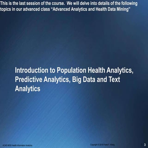 Introduction to Population Health Analytics, Predictive Analytics, Big ...