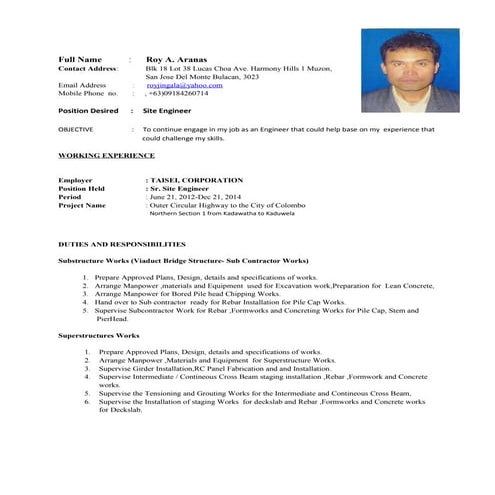 resume of Mr Roy2 | DOC