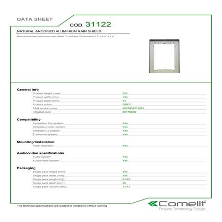 Comelit 31124 Data Sheet | PDF