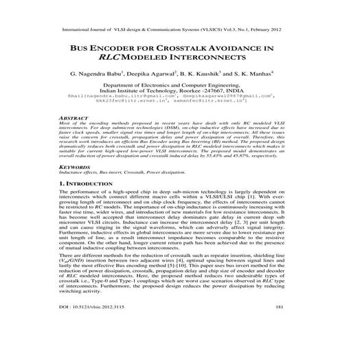 Bus Encoder For Crosstalk Avoidance In Rlc Modeled Pdf