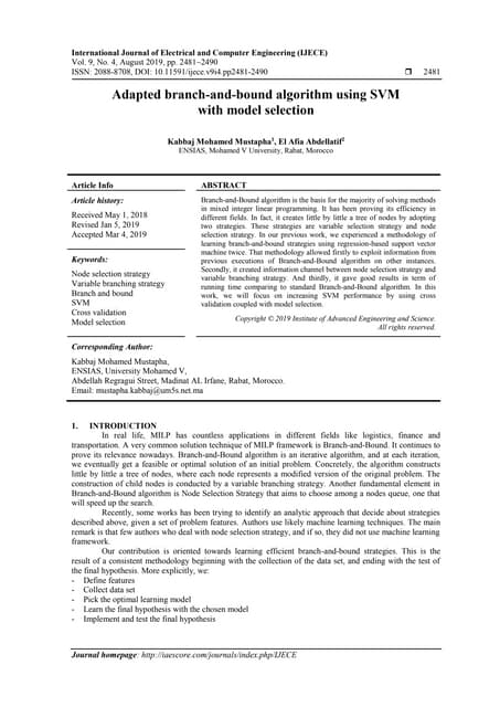 Adapted Branch And Bound Algorithm Using Svm With Model Selection Pdf 1677