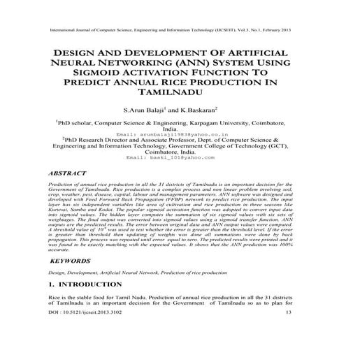 DESIGN AND DEVELOPMENT OF ARTIFICIAL NEURAL NETWORKING (ANN) SYSTEM USING SIGMOID ACTIVATION ...
