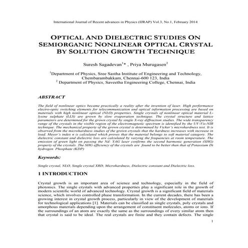 Optical and Dielectric Studies on Semiorganic Nonlinear Optical Crystal by Solution Growth ...