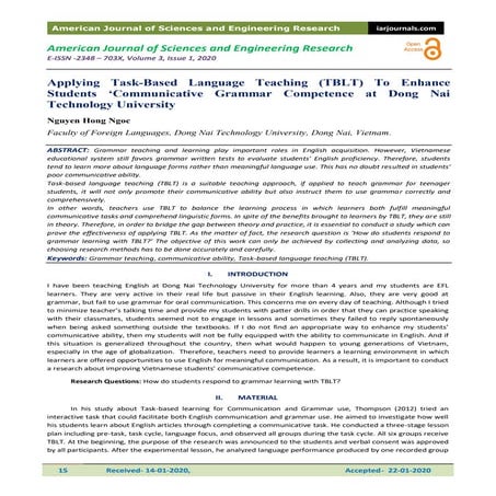 Applying Task-Based Language Teaching (TBLT) To Enhance Students ‘Communicative Grammar ...