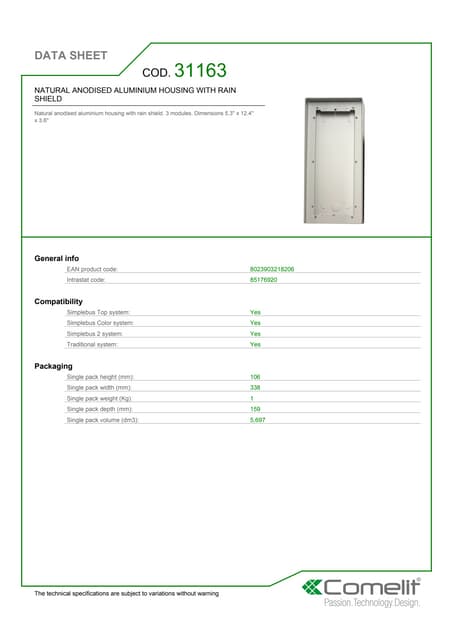Comelit 31124 Data Sheet | PDF