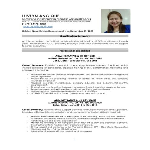 Updated Curriculum Vitae of Luvlyn Ang Que | PDF