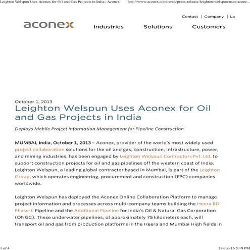 Leighton adopts Aconex for project collaboration | PDF