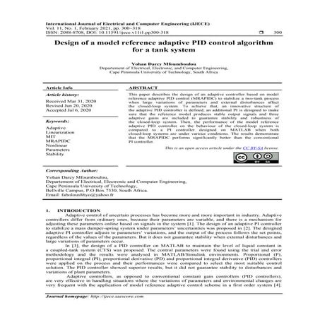Design of a model reference adaptive PID control algorithm for a tank system | PDF