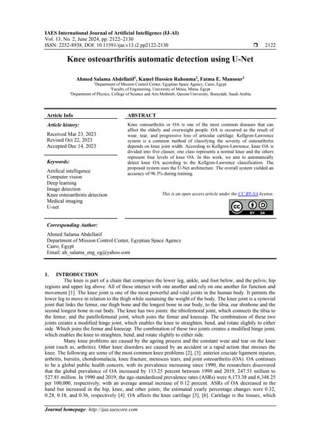 Knee osteoarthritis automatic detection using U-Net | PDF Knee osteoarthritis automatic detection using U-Net | PDF