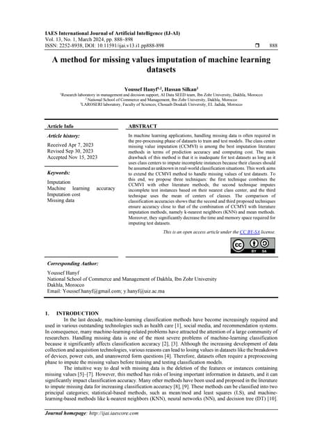 A Method For Missing Values Imputation Of Machine Learning Datasets Pdf