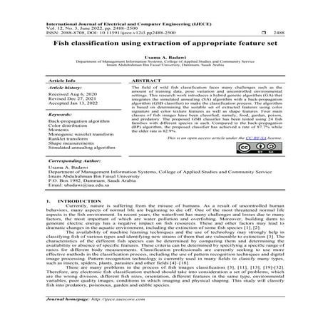 Fish classification using extraction of appropriate feature set | PDF
