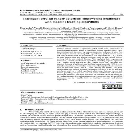 Intelligent cervical cancer detection: empowering healthcare with machine learning algorithms | PDF