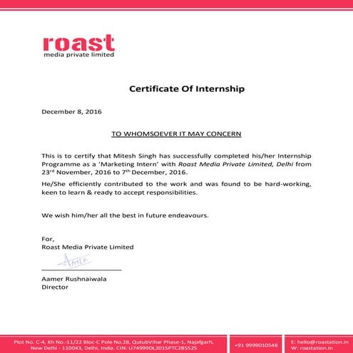 Certificate for internship | DOCX
