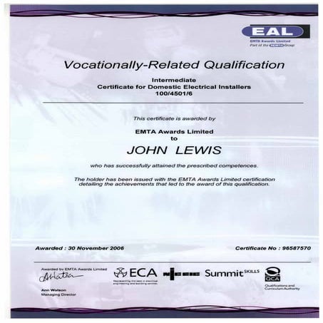 2006-11 - EAL - Intermediate Certificate for Domestic Electrical ...