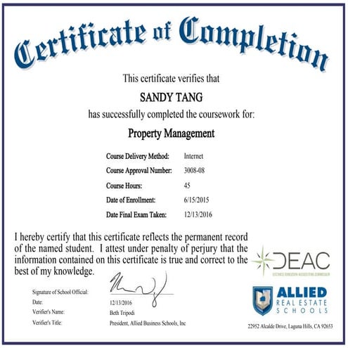 Property Management Certificate | PDF