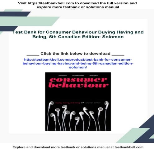 Test Bank for Consumer Behaviour Buying Having and Being, 5th Canadian ...