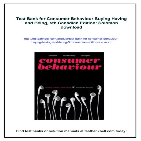 Test Bank for Consumer Behaviour Buying Having and Being, 5th Canadian ...