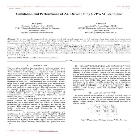 Simulation And Performance Of Ac Drives Using Svpwm Technique Pdf