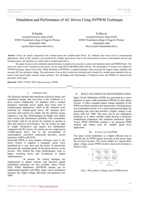 Simulation And Performance Of Ac Drives Using Svpwm Technique Pdf