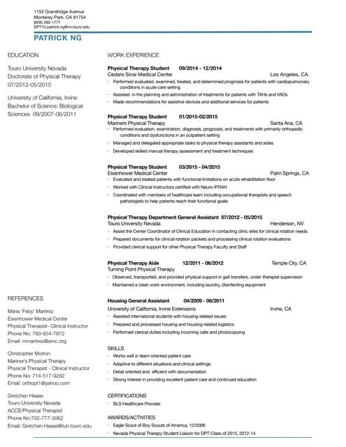 AEP Professional Resume | DOCX | Physical Therapy | Wellness