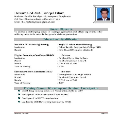 Résumé of Tariqul Islam | DOCX