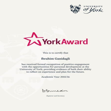 York Award Certificate | PDF