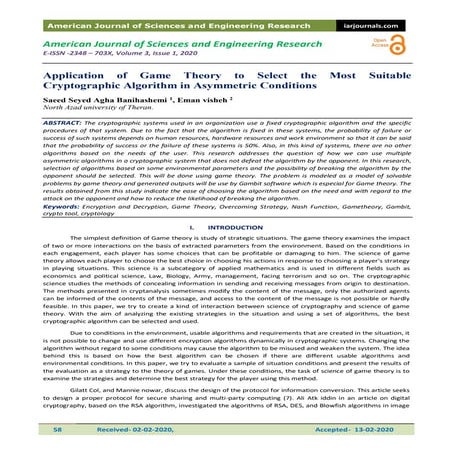 Application of Game Theory to Select the Most Suitable Cryptographic Algorithm in Asymmetric ...