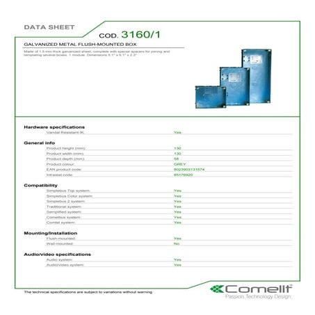 Comelit 31601 Data Sheet | PDF