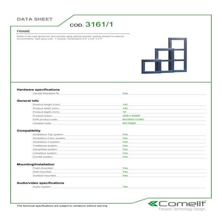 Comelit 33111A Data Sheet | PDF