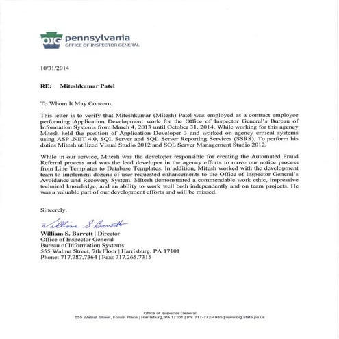 OIG Experience Letter | PDF