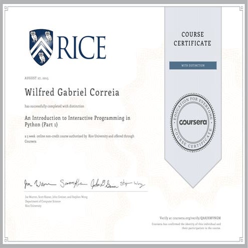 Rice University_Python_Part 1_Certificate | PDF