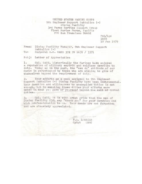 Al Gage LOA Flag Pageant El Tore Marine Base | DOC