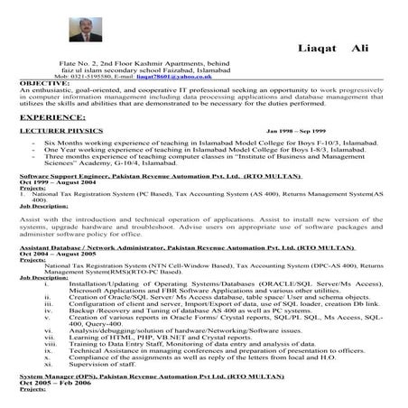 CURRICULUM VITAE-LIAQAT ALI | DOC