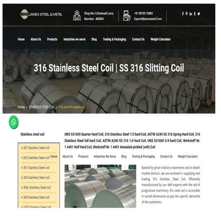 316 Stainless Steel Coil | SS UNS S31600 Coil | ASTM A240 316 Stainless ...