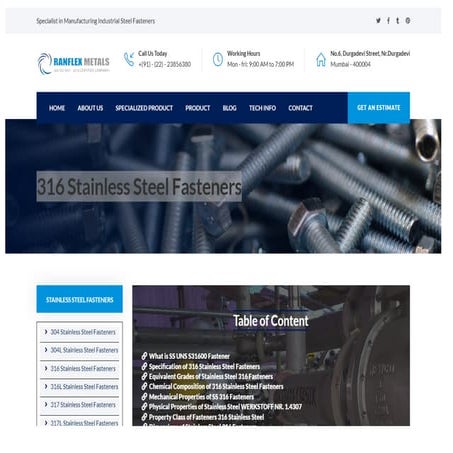 316 Stainless Steel Fasteners- Ranflex Metals | PDF