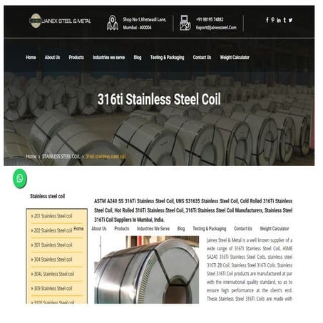 316TI Stainless Steel Coil | ASTM A240 316TI stainless steel coil ...