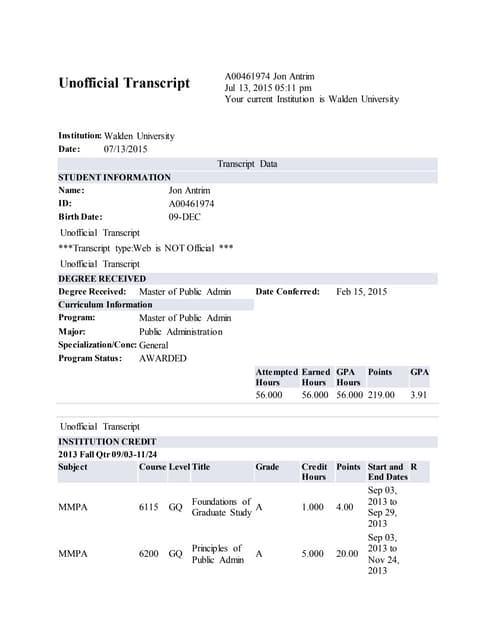 Columbia Southern Transcript | PDF