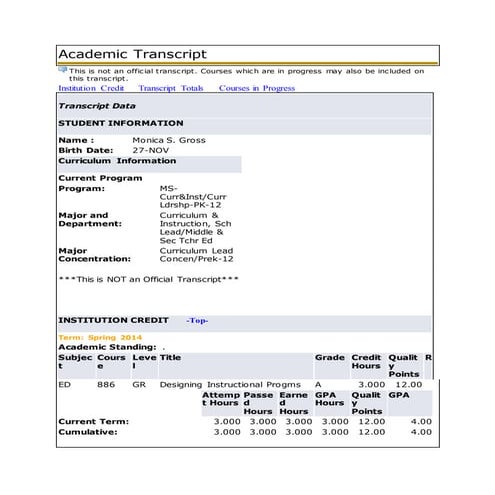 Graduate Unofficial Transcript | DOCX