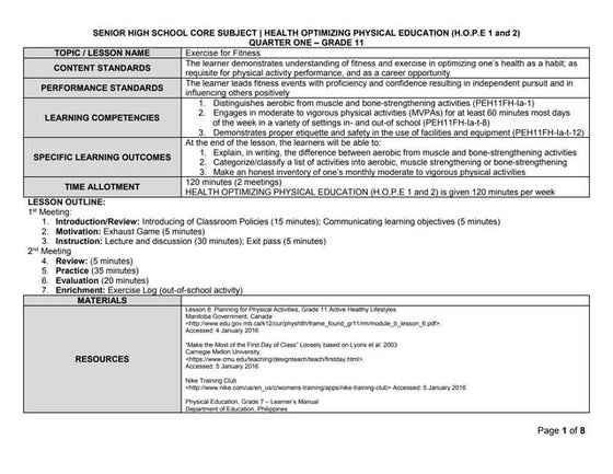 Physical Education and Health 11 and 12 Curriculum Guide | PDF | Participant Sports | Fitness ...