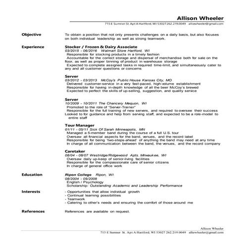 ALLIE RESUME - HARTFORD | DOCX | Business | Business and Finance