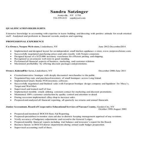 Sandra Satzinger Resume | DOCX